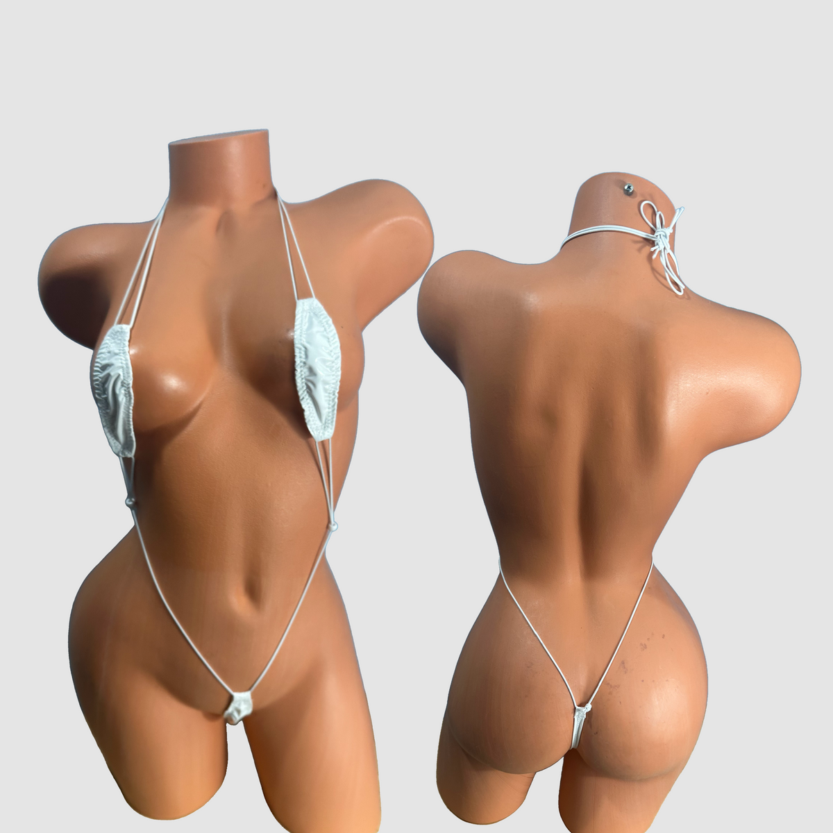 Patent Leather white Slingshot Bikini white string – Diamond Doll Bikinis